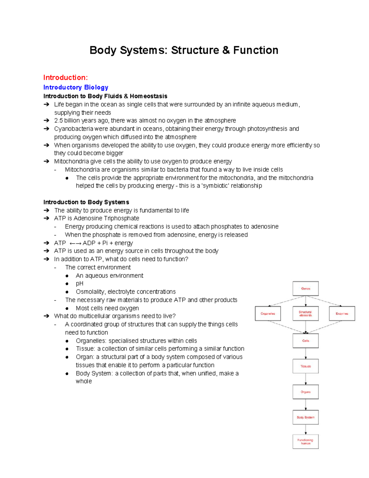 BIOS1170 Lecture Notes - Body Systems: Structure & Function ...