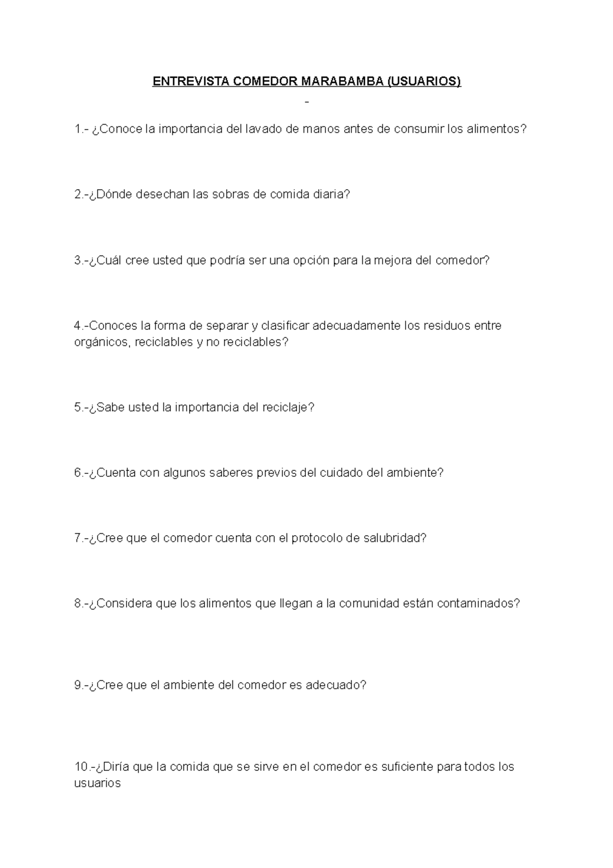 2. Entrevista Y GUÍA - Comedor Marabamba - ENTREVISTA COMEDOR MARABAMBA ...