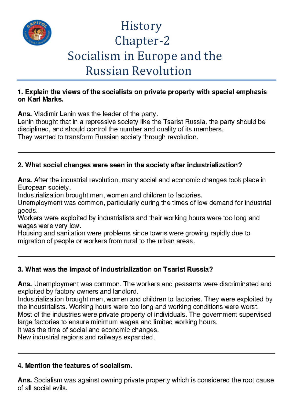 History Socialism AND THE Russian Revolution - History Chapter- 2 ...