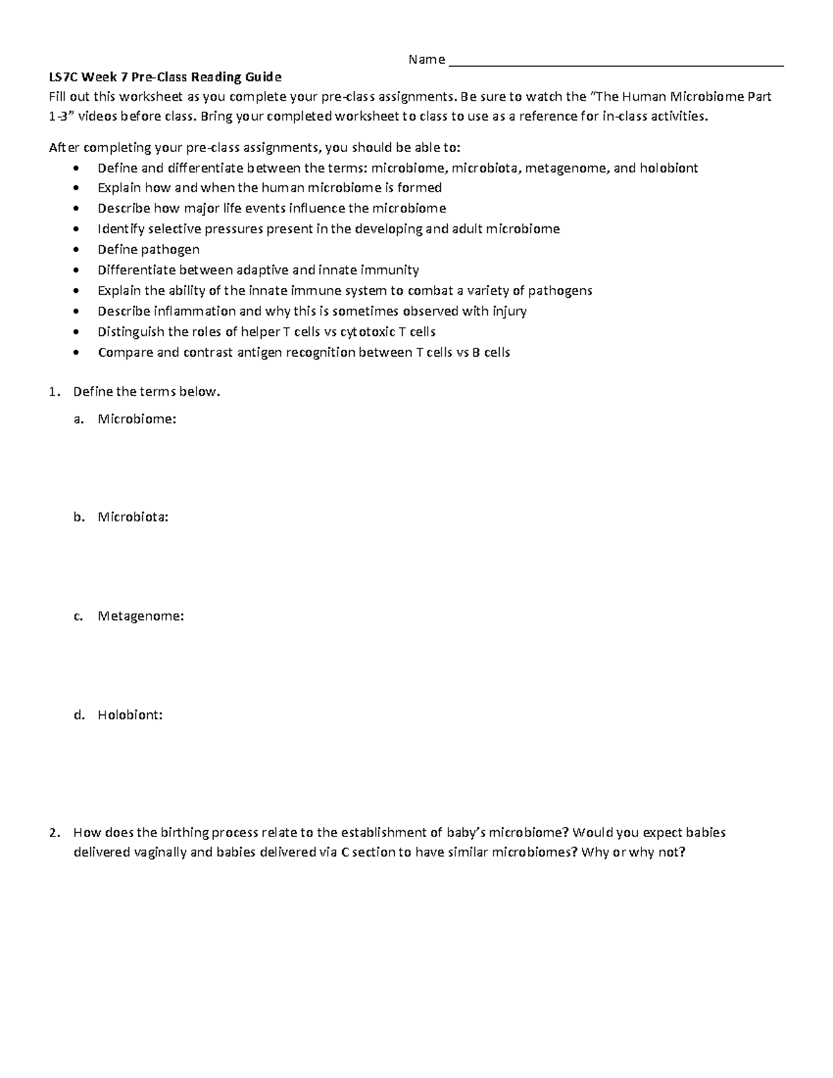 LS7C Week 7 Pre-Class Reading Guide - Name ...