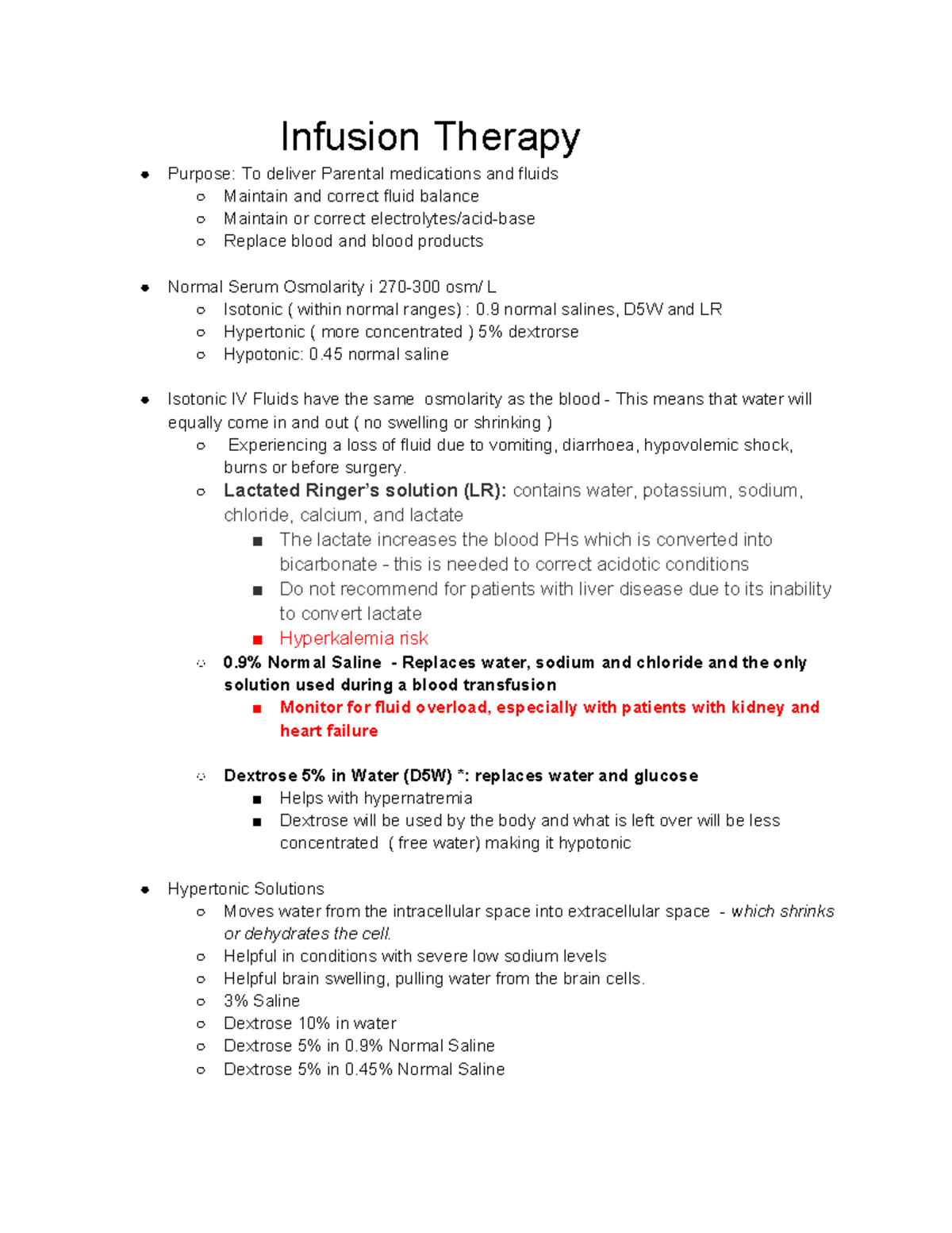 Infusion Threapy Notes 2023 - Infusion Therapy Purpose: To deliver ...