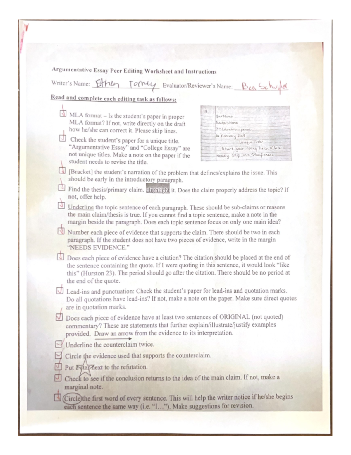 Argumentative Essay Peer Editing Worksheet and Instructions - Studocu