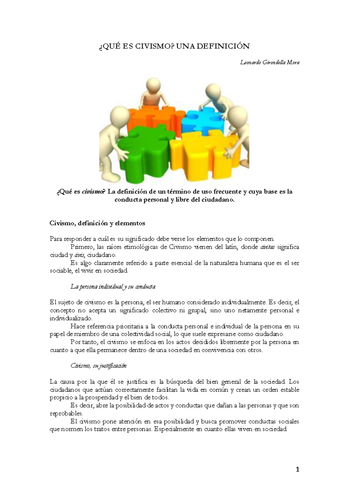 ¿Qué es civismo Una definición Girondella - 1 ¿QUÉ ES CIVISMO? UNA ...
