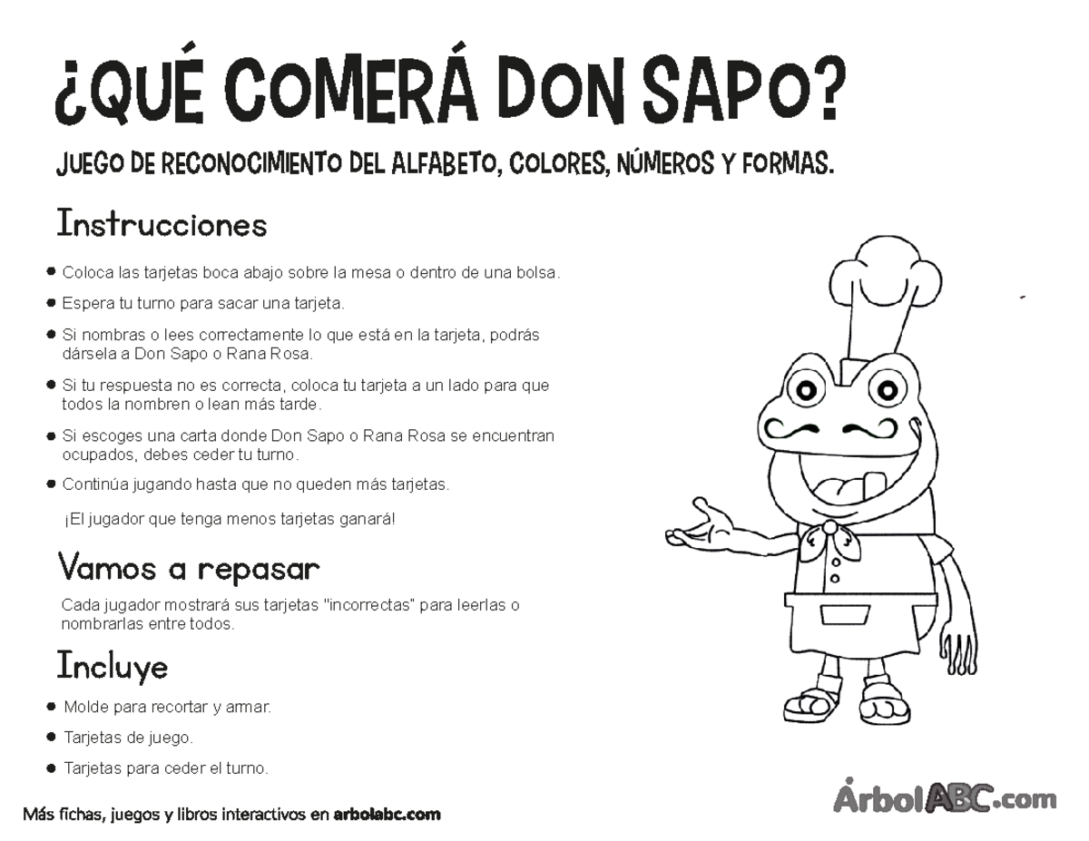 QUE Comera EL SAPO - Actividad didactica - Instrucciones Vamos a ...
