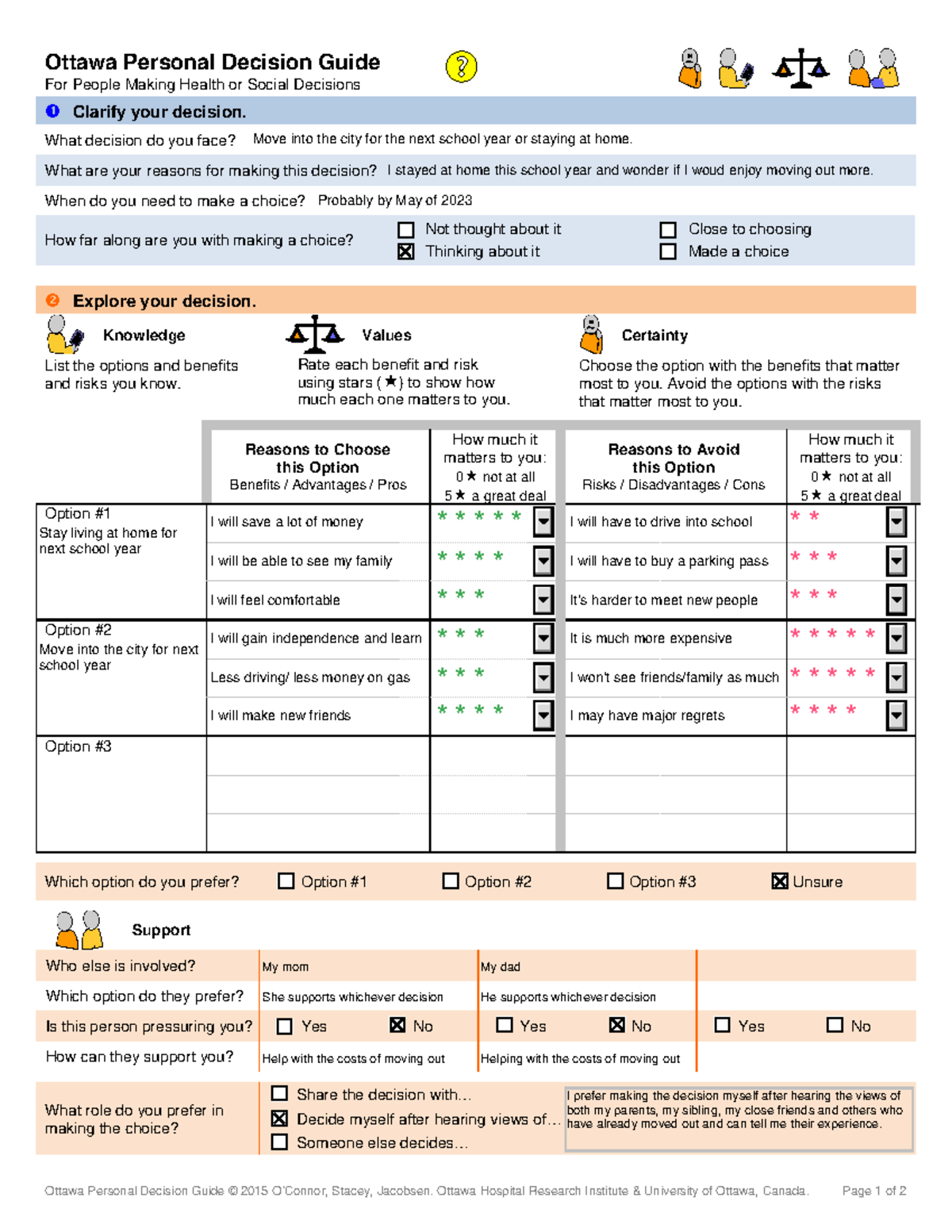 HSS Decision Making Assignment - Ottawa Personal Decision Guide For ...