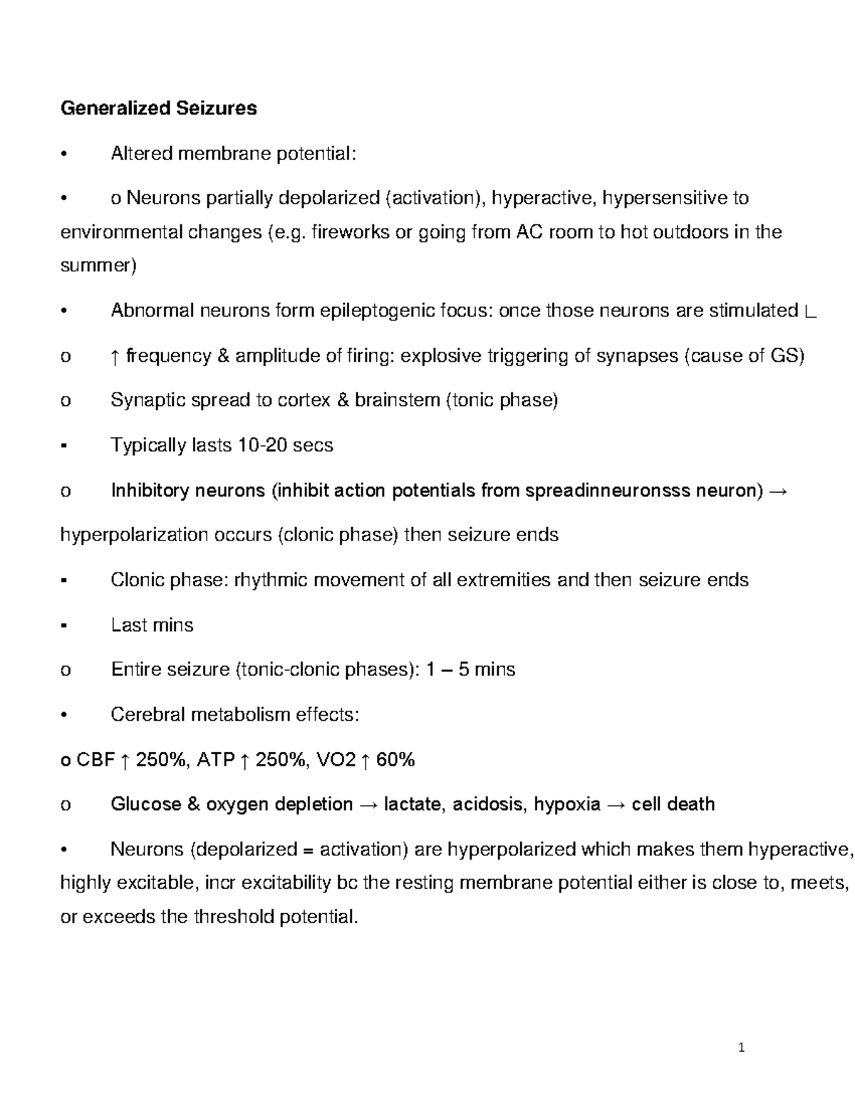Generalized Seizures - Generalized Seizures Altered membrane potential ...