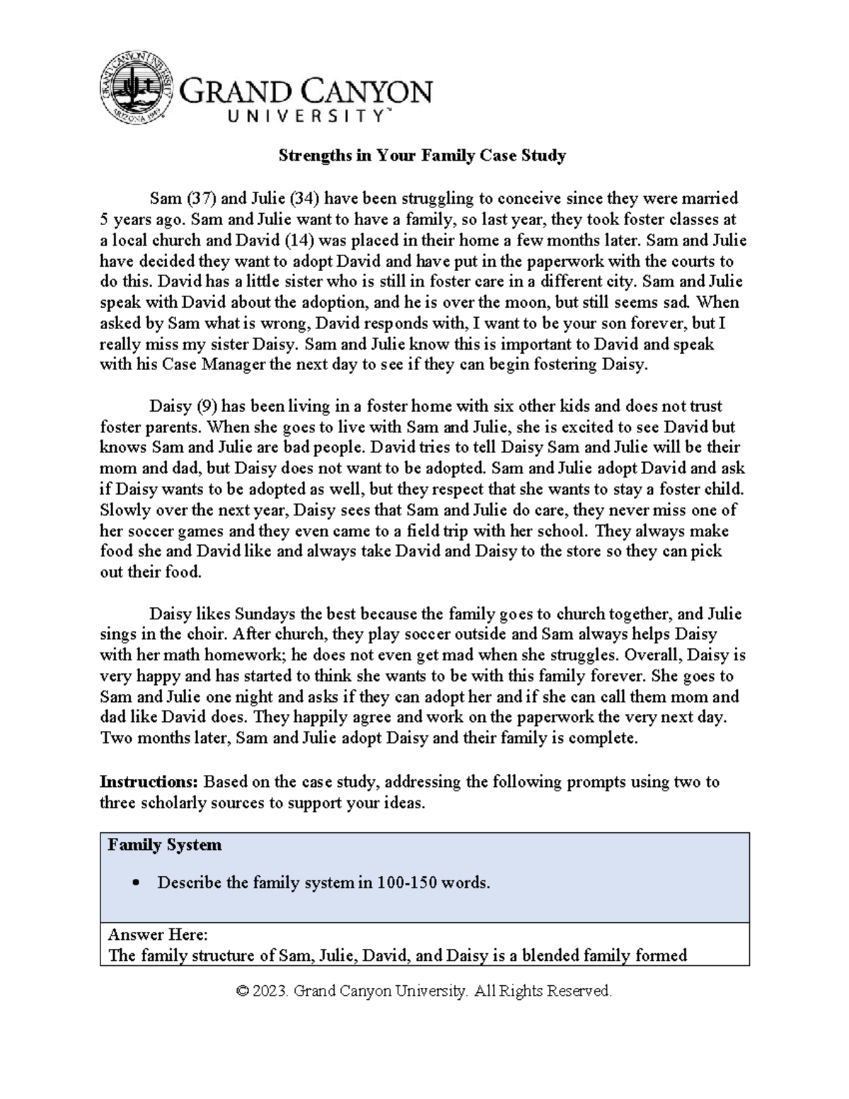 Strengths in Your Family Case Study - Sam and Julie want to have a ...