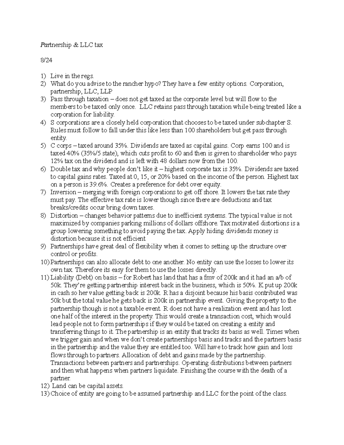 Partnership Tax Notes - Partnership & LLC tax 8/ Live in the regs. What ...