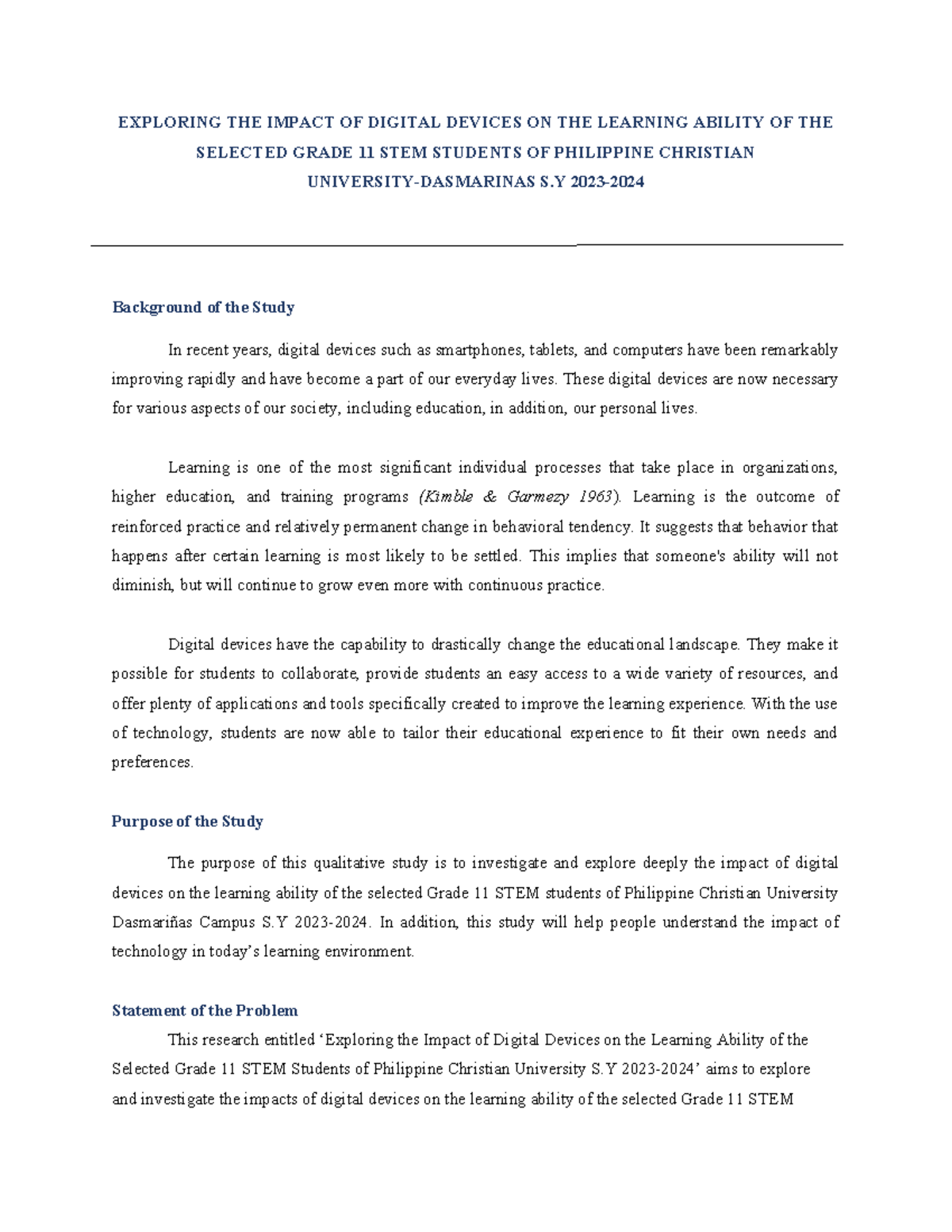 Digital device proposal - EXPLORING THE IMPACT OF DIGITAL DEVICES ON ...