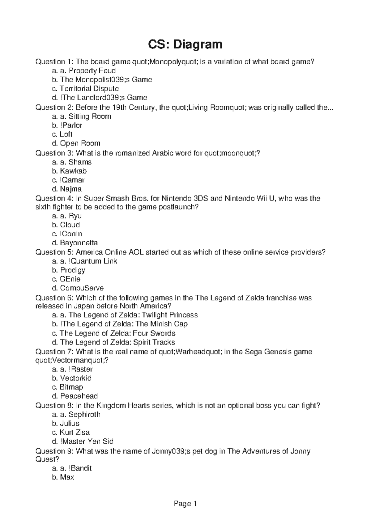 CS124 Lecture Notes 1 - CS: Diagram Question 1: The board game quot ...