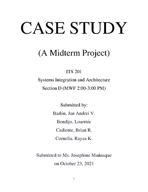 ITS 201 CASE Study to print - CASE 1. Opening Case Hershey’s Enterprise ...