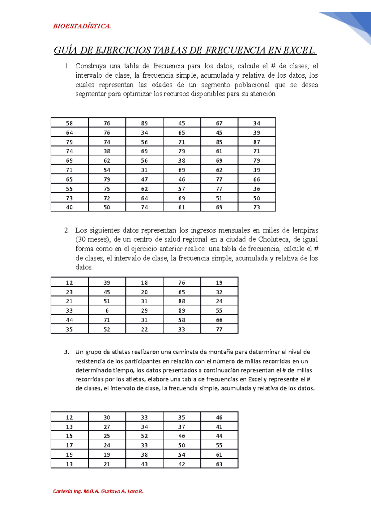 GUÍA DE Ejercicios Tablas DE Frecuencia - BIOESTADÍSTICA. GUÍA DE ...