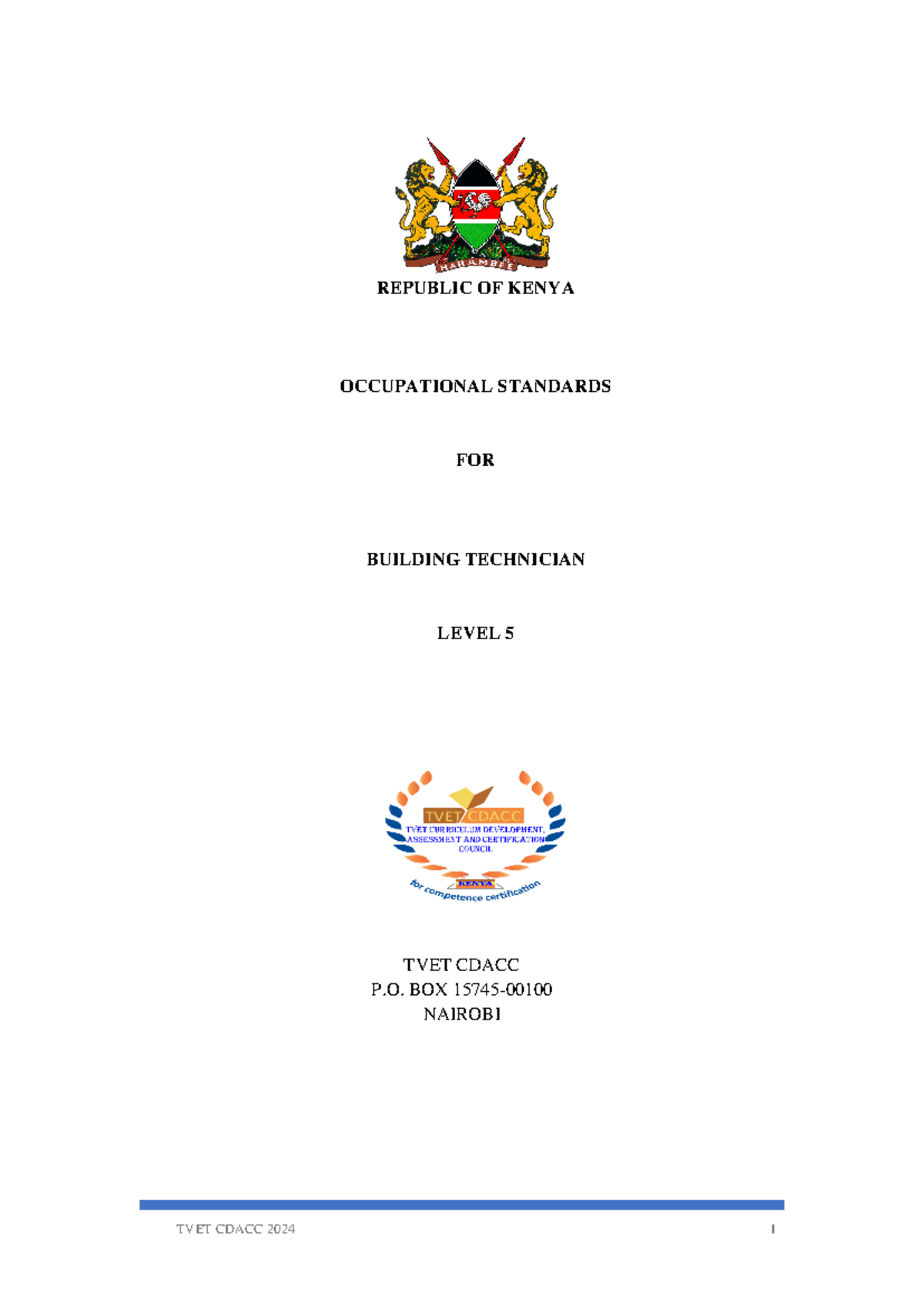 OS Building Technician L5 - TVET CDACC 2024 I REPUBLIC OF KENYA ...