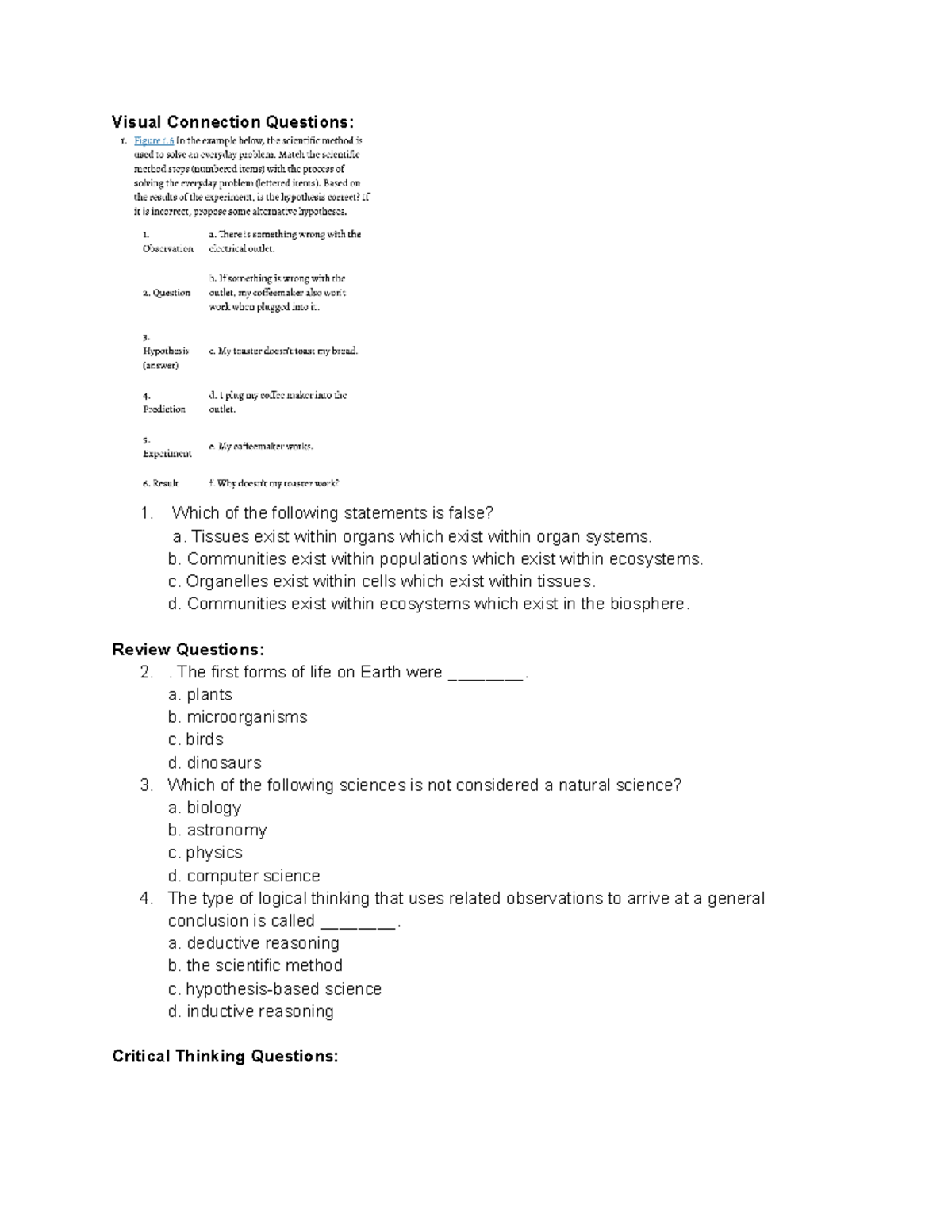 Basic Biological Concepts Practice Questions - Visual Connection ...