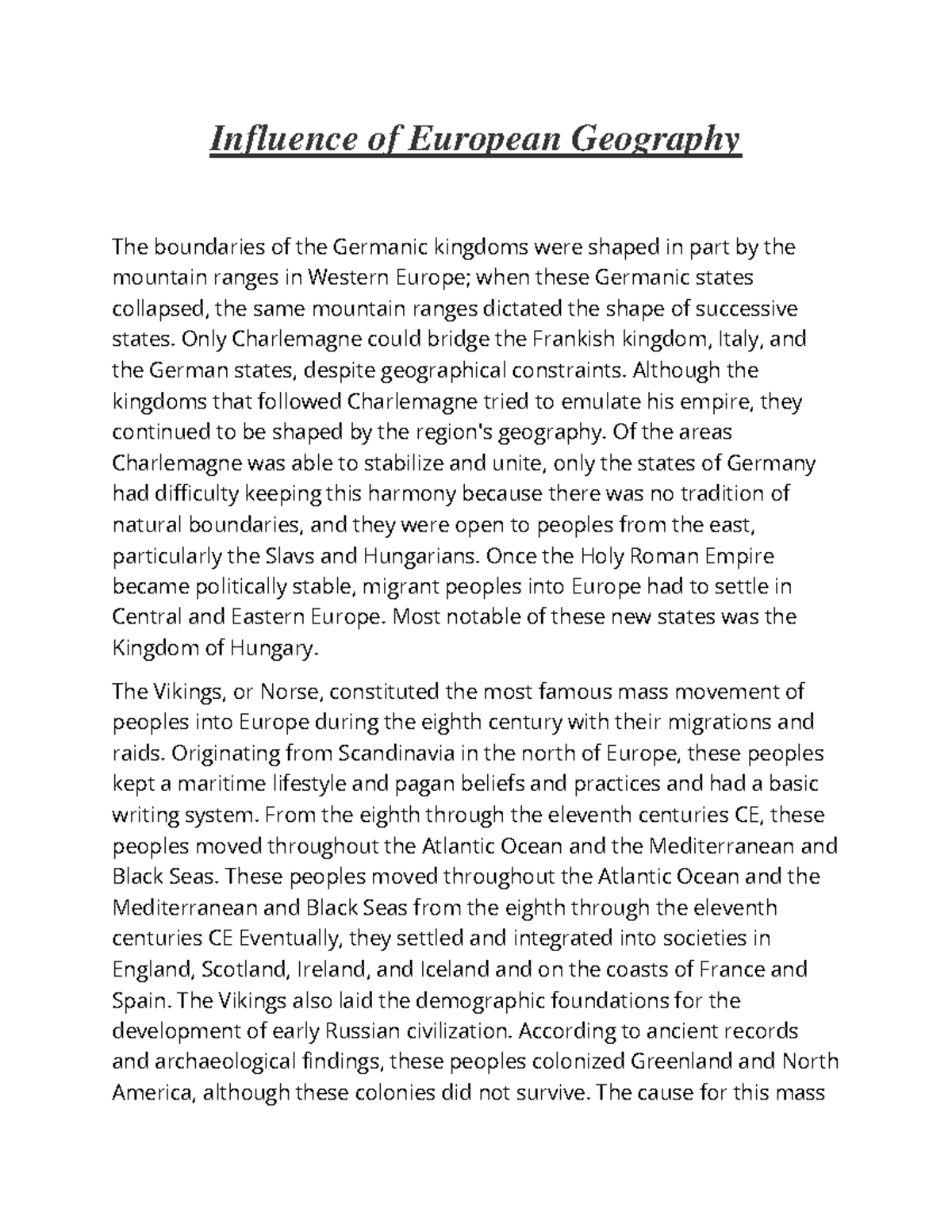 Influence of European Geography - Only Charlemagne could bridge the ...