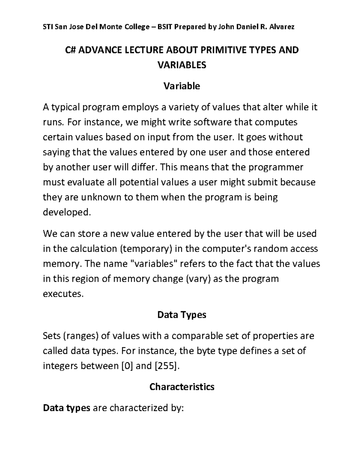 C Sharp Advance Lecture About Primitive Types And Variables C Advance Lecture About Primitive