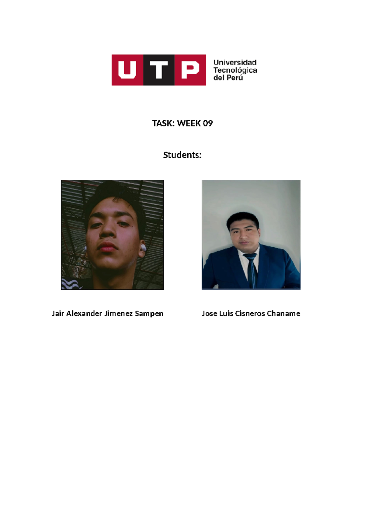 WEEK 9 - ingles, tarea - TASK: WEEK 09 Students: Jair Alexander Jimenez Sampen Jose Luis ...