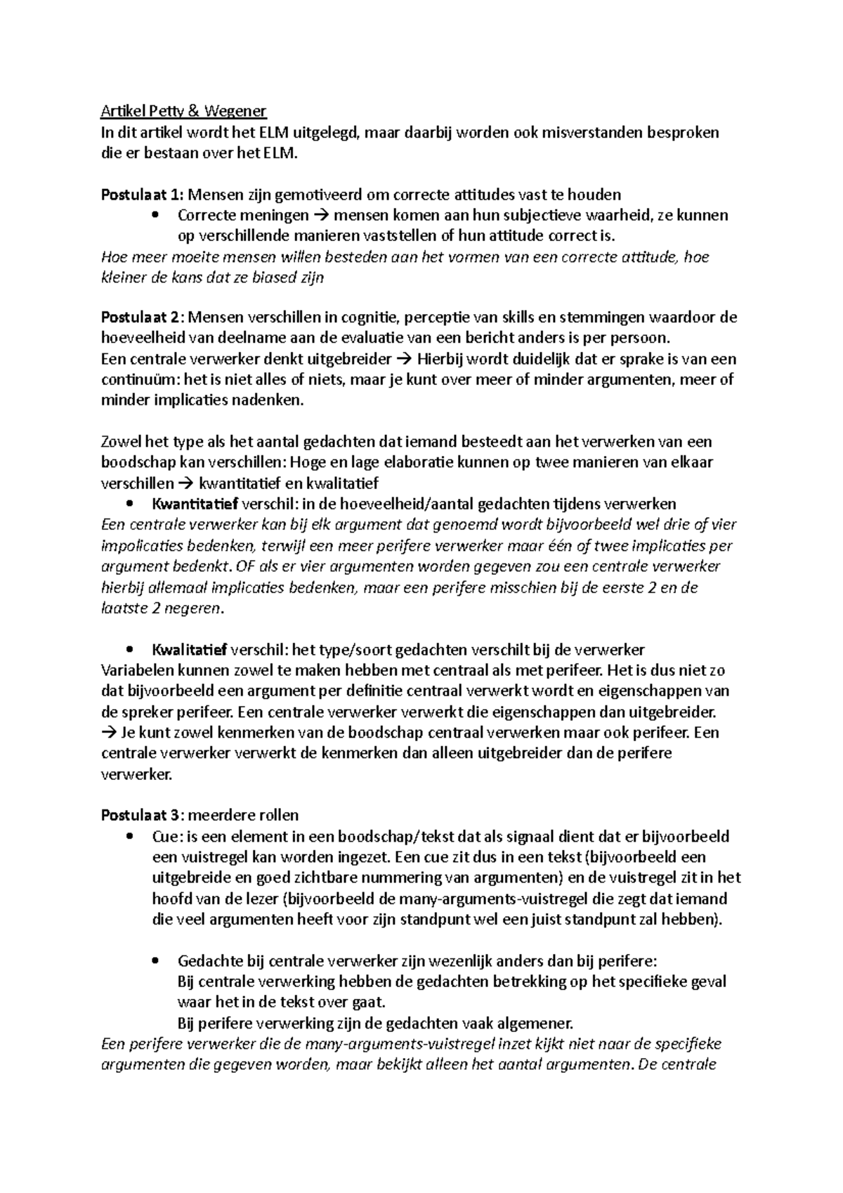 Artikel Petty - Postulaat 1: Mensen zijn gemotiveerd om correcte ...