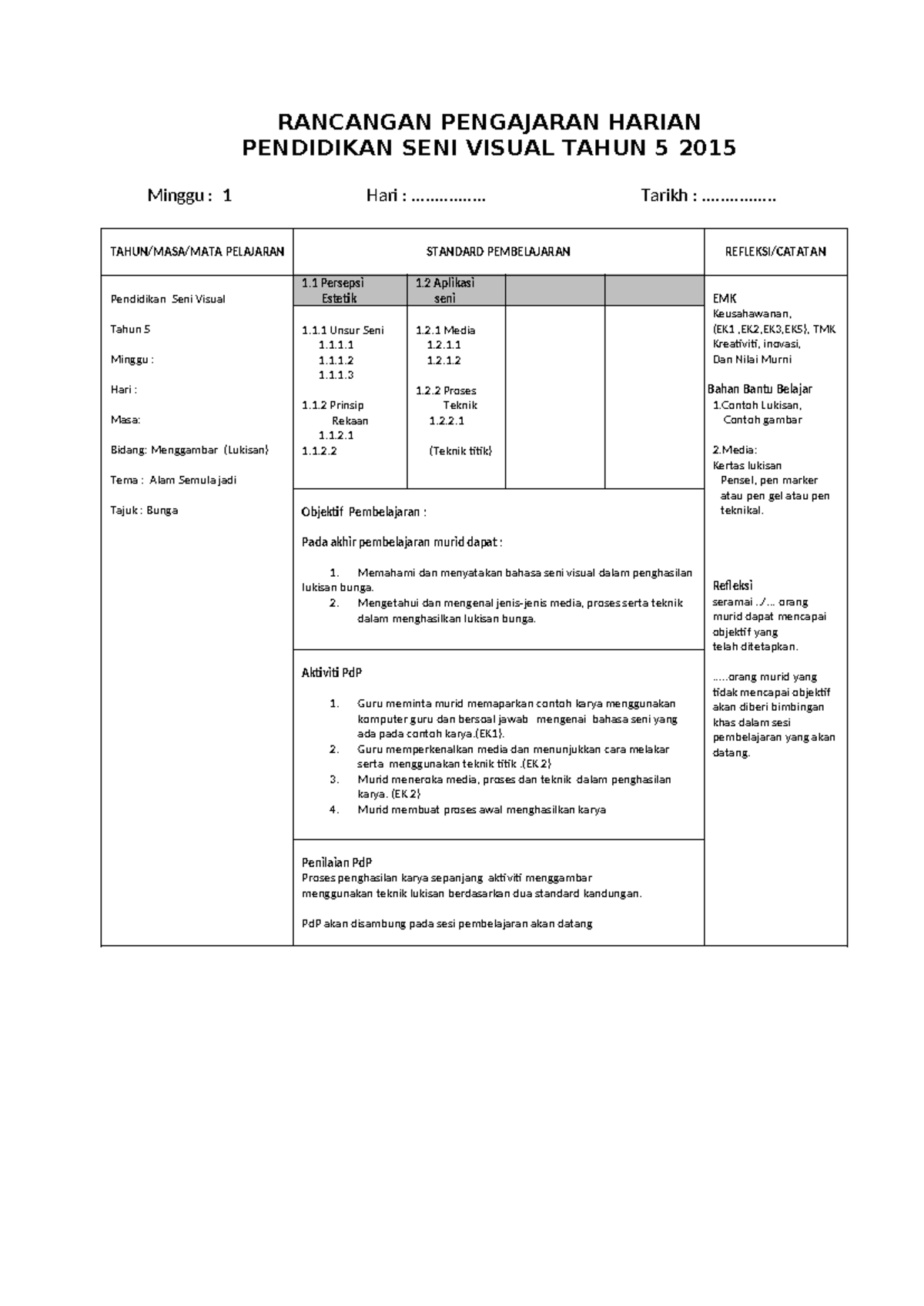 RPH PSV TH 5 - RPH PSV - RANCANGAN PENGAJARAN HARIAN PENDIDIKAN SENI ...
