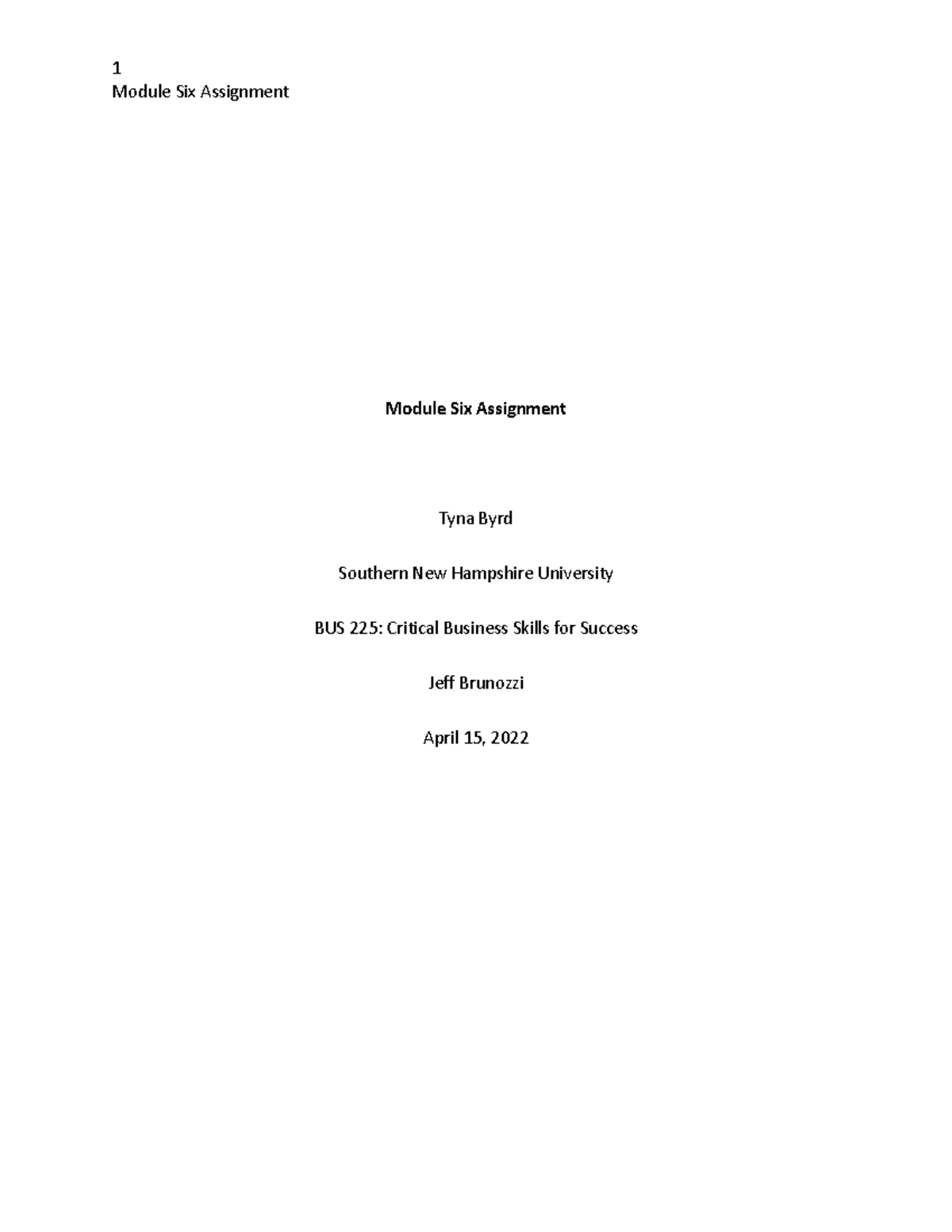 BUS225 Module Six Assignment - Module Six Assignment Module Six ...