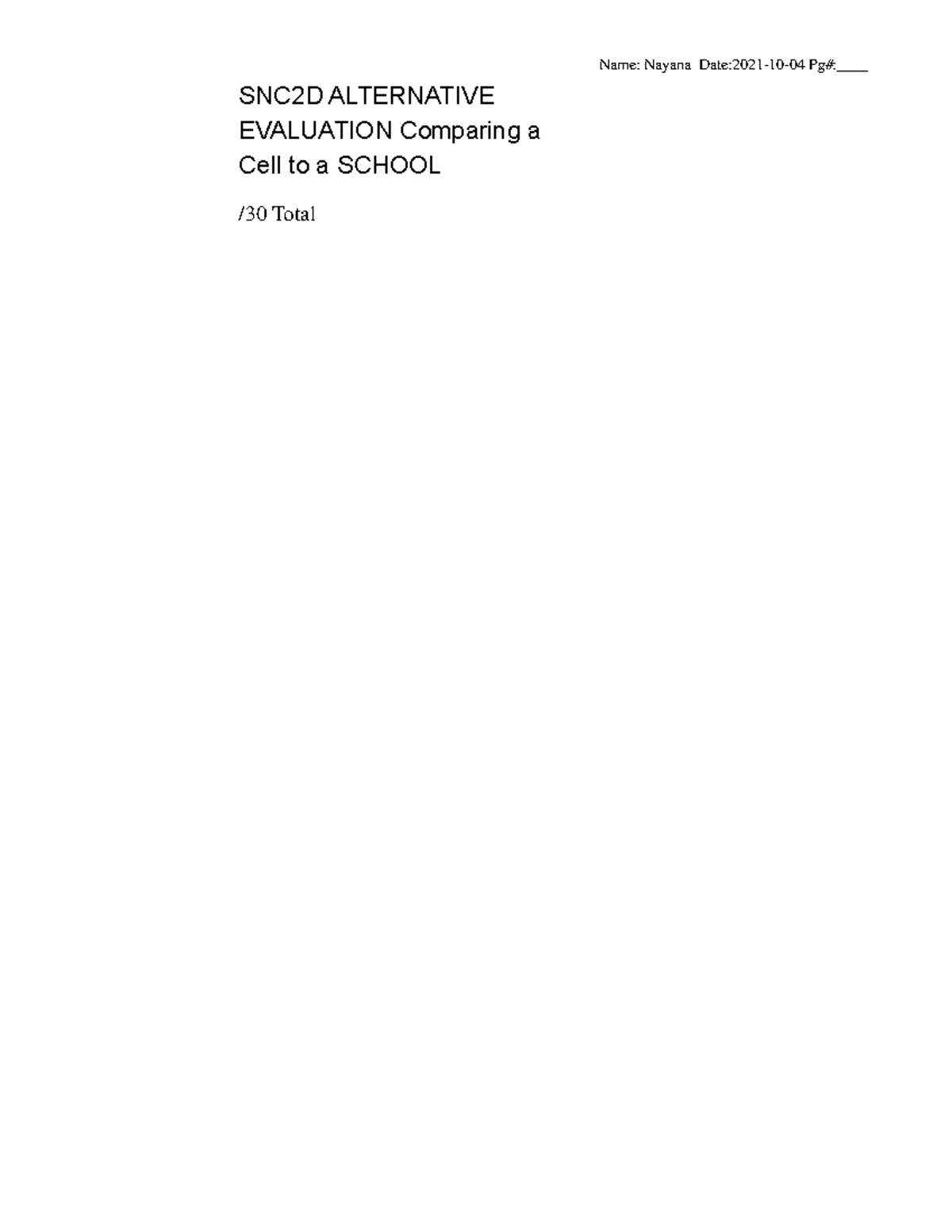 SNC2D Cell Organelle Application Assignment - Name: Nayana Date:2021-10 ...