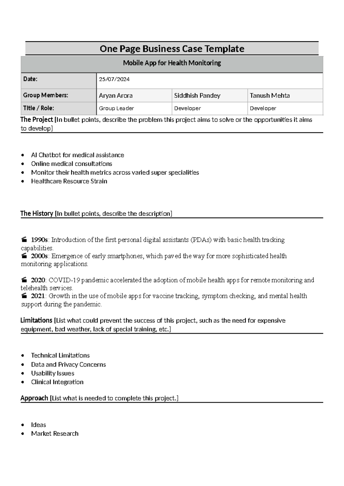 Group 1 SEPM Buisness Case - One Page Business Case Template Mobile App ...