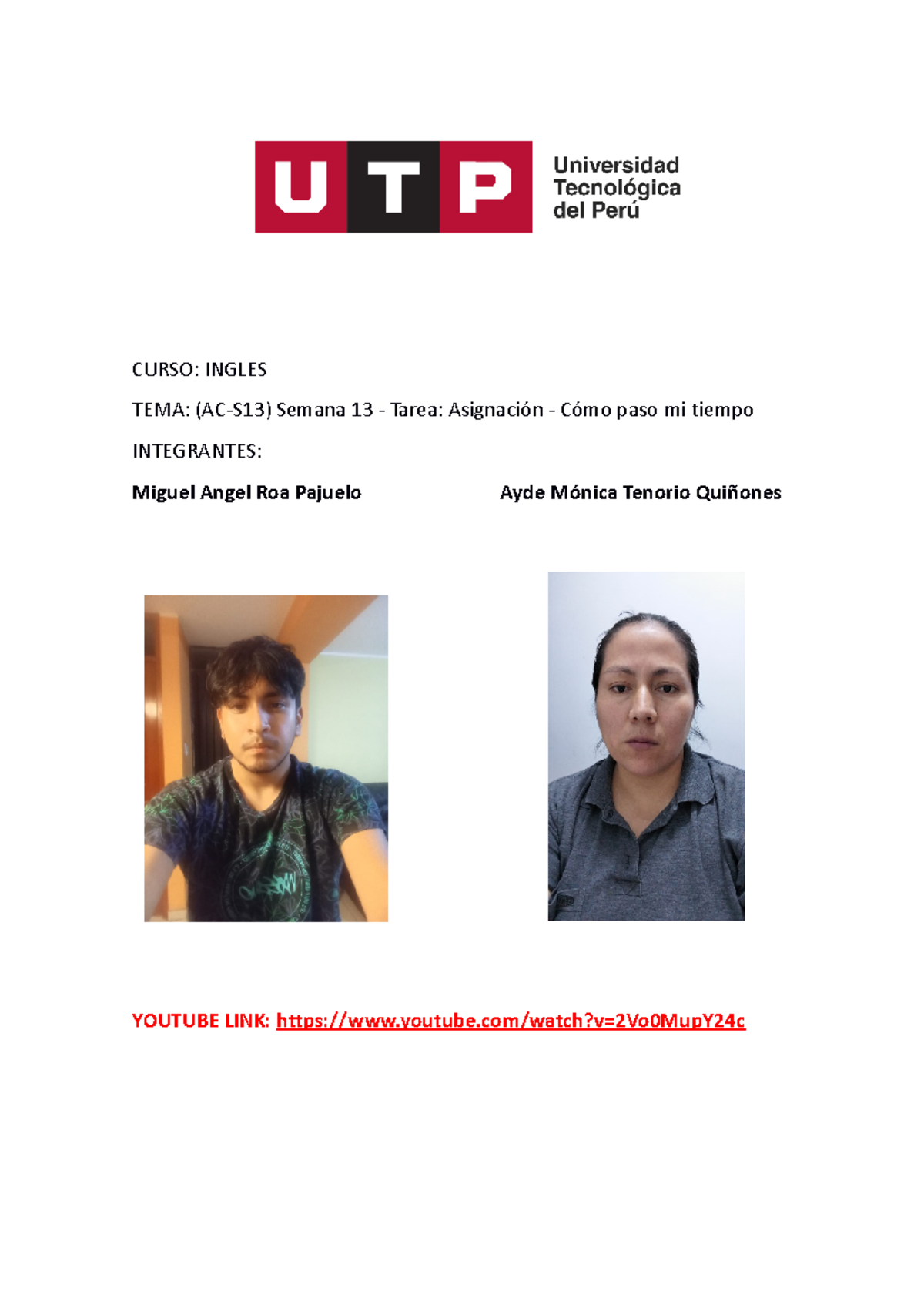 Tarea ingless - para su uso - CURSO: INGLES TEMA: (AC-S13) Semana 13 - Tarea: Asignación - Cómo ...