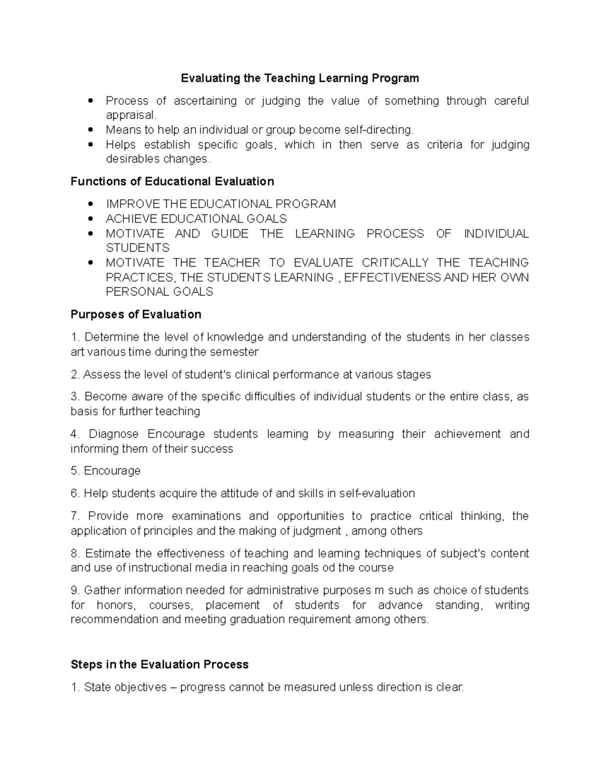 Evaluating the Teaching Learning Program - Means to help an individual ...