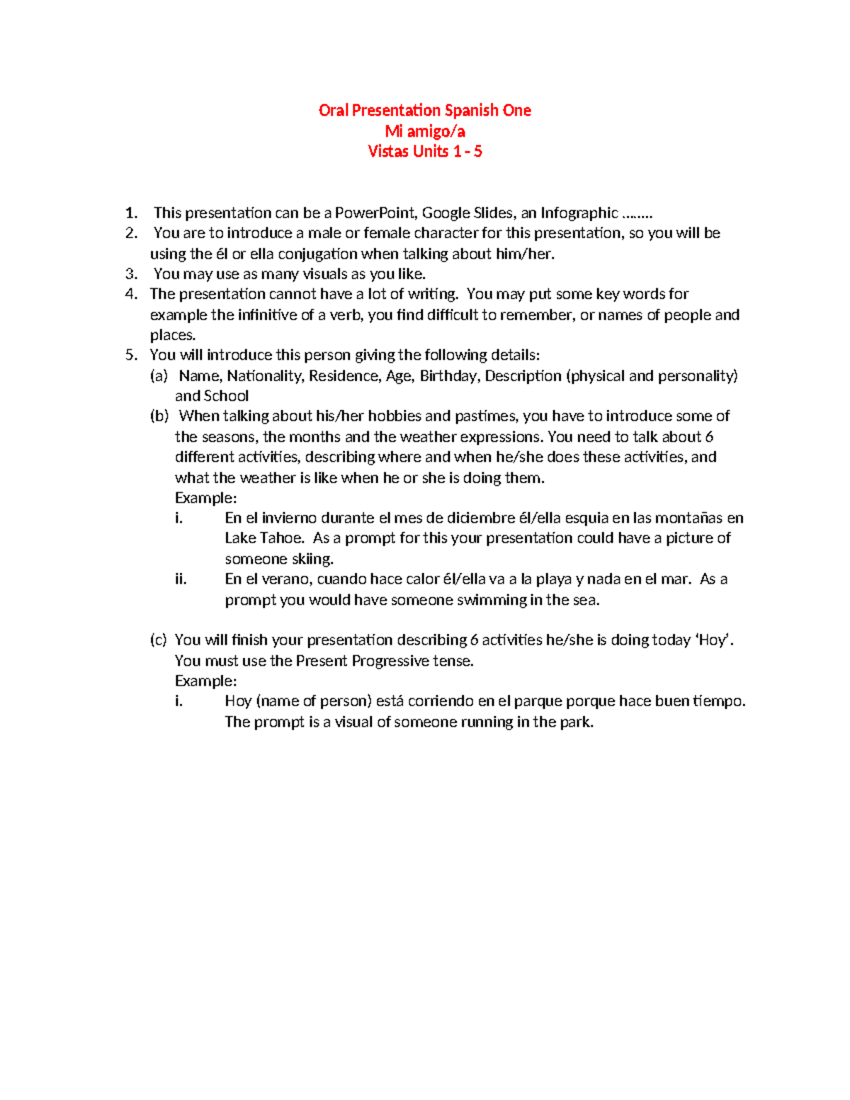 Oral Presentation S1 Mi amigoa - Oral Presentation Spanish One Mi amigo ...