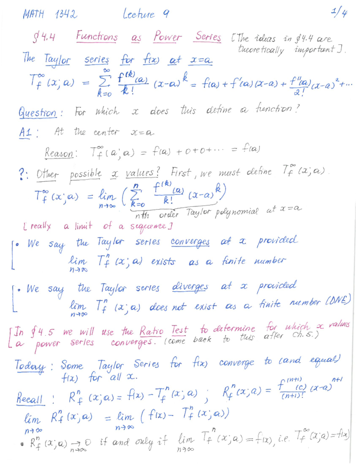 1342 Lecture 9 Functions as Power Series - MATH 1342 - Studocu