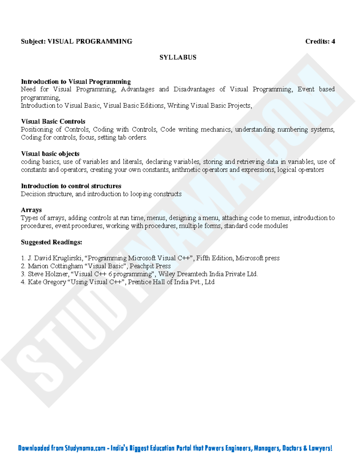 Visual Programming - Bruh - Subject: VISUAL PROGRAMMING Credits: 4 ...