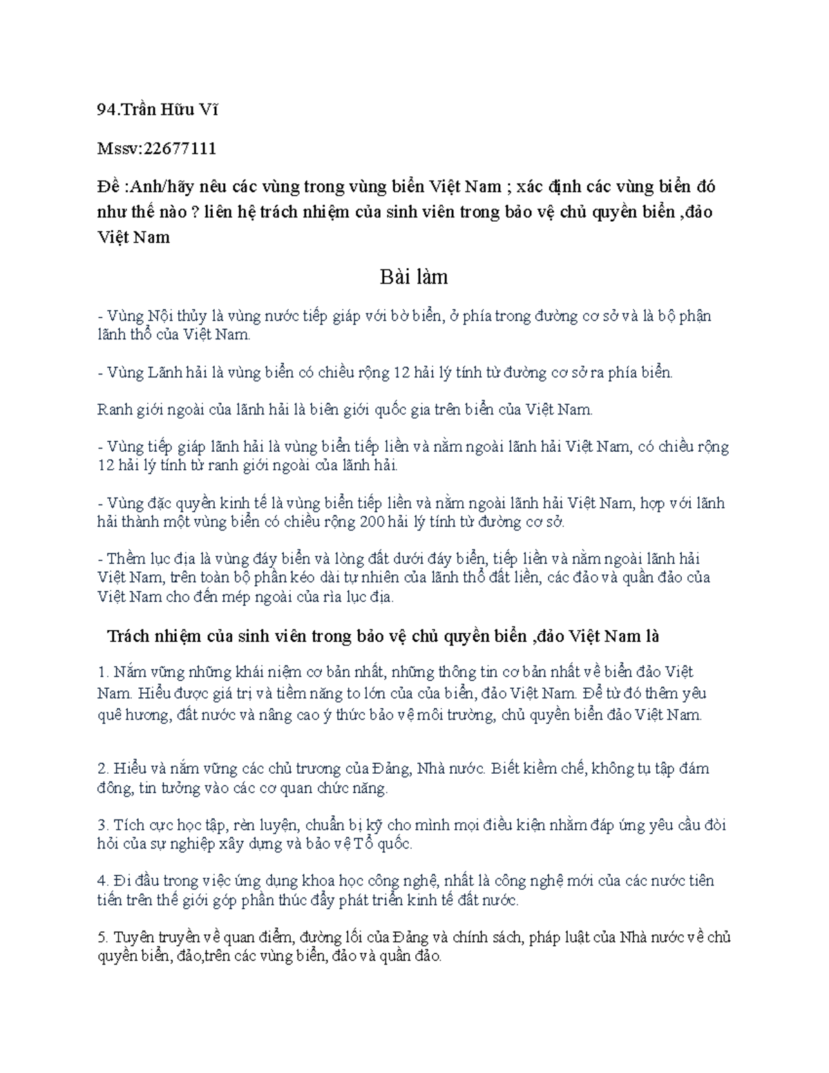 94-Trần Hữu Vĩ - 12222222222222223 - 94ần Hữu Vĩ Mssv: Đề :Anh/hãy nêu ...