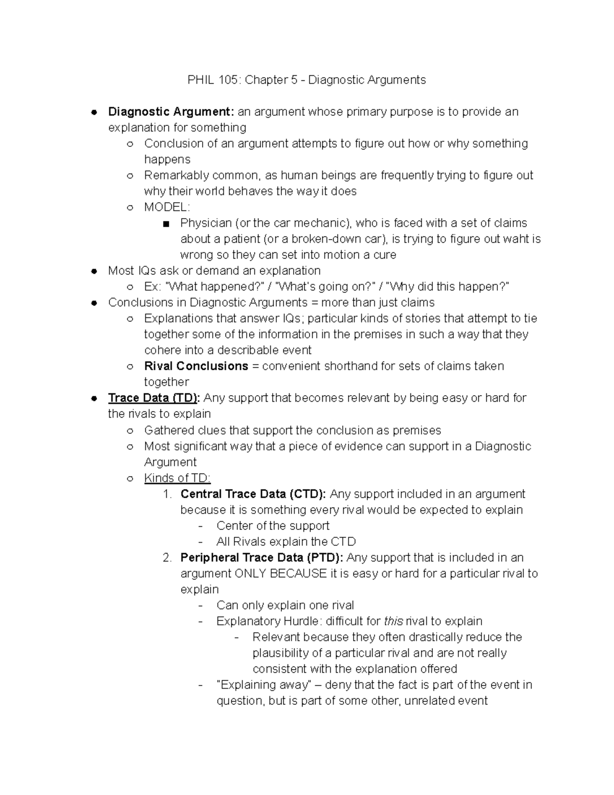 PHIL 105 Chapter 5 - Diagnostic Arguments - PHIL 105: Chapter 5 - Diagnostic Arguments ...