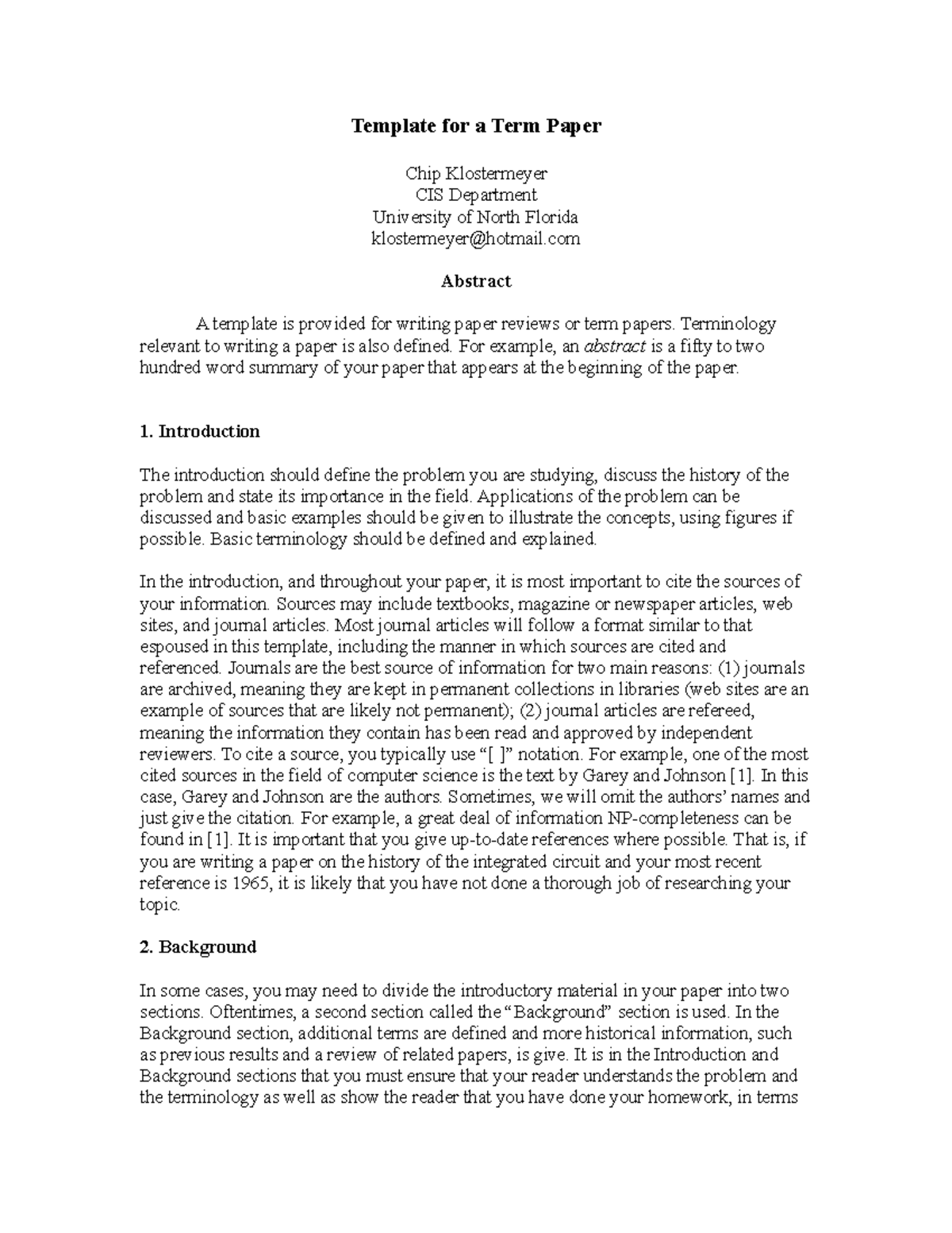 Project management - Template for a Term Paper Chip Klostermeyer CIS ...