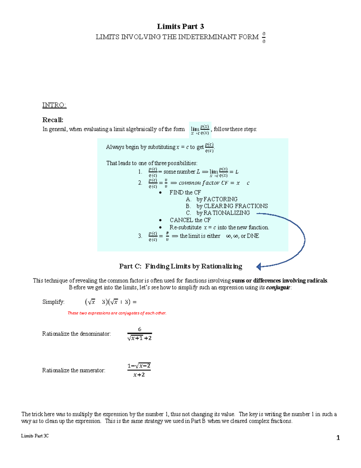 3C Limits by Rationalizing - Limits Part 3C 1 Limits Part 3 LIMITS ...