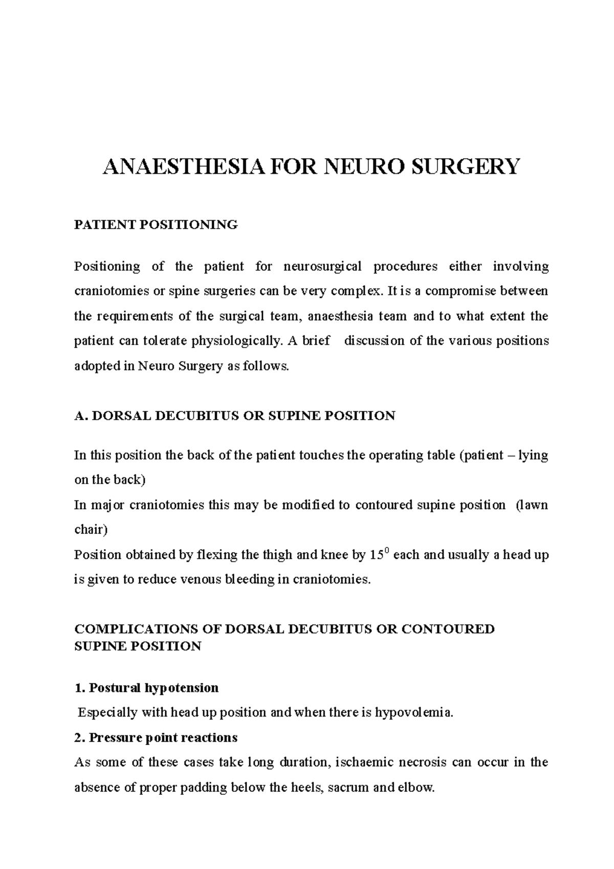 Anaesthesia for Neurosurgery - ANAESTHESIA FOR NEURO SURGERY PATIENT ...