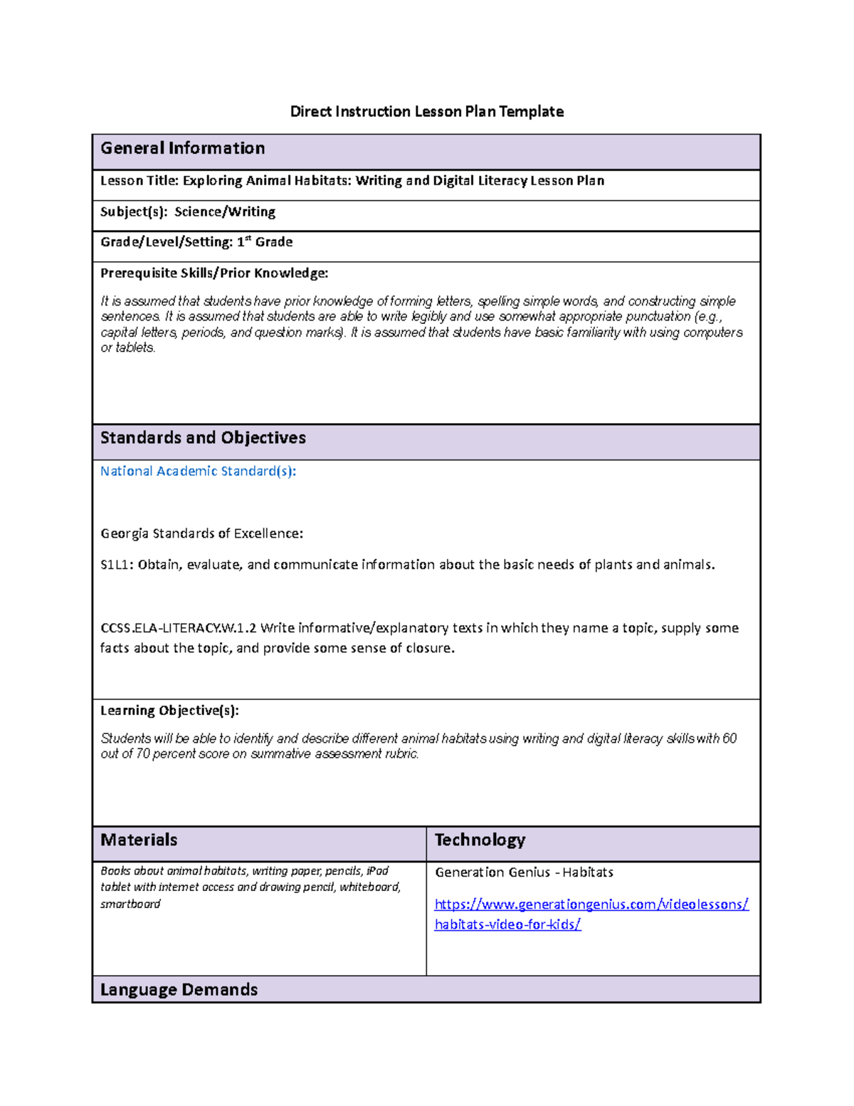 D010 task 2 living - task 2 - Direct Instruction Lesson Plan Template ...