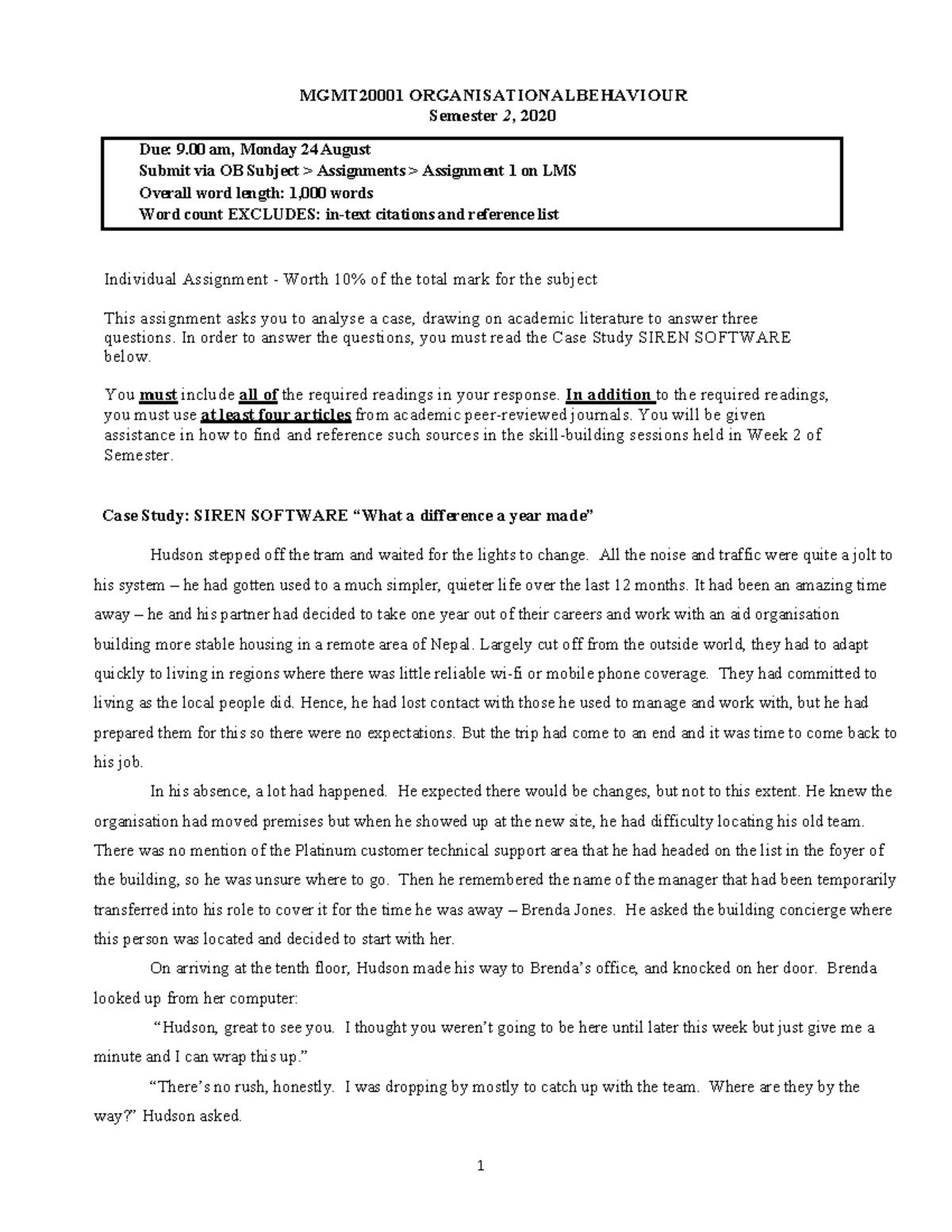 Organisational Behaviour Assignment 1 - Warning: TT: undefined function: 32 MGMT20001 - Studocu