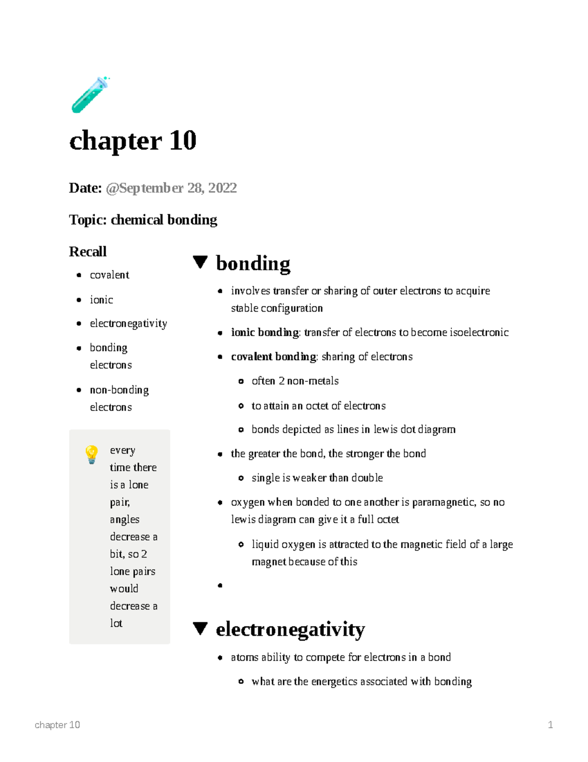 unit 3 lecture notes - chapter 10 Date: Topic: chemical bonding Recall ...