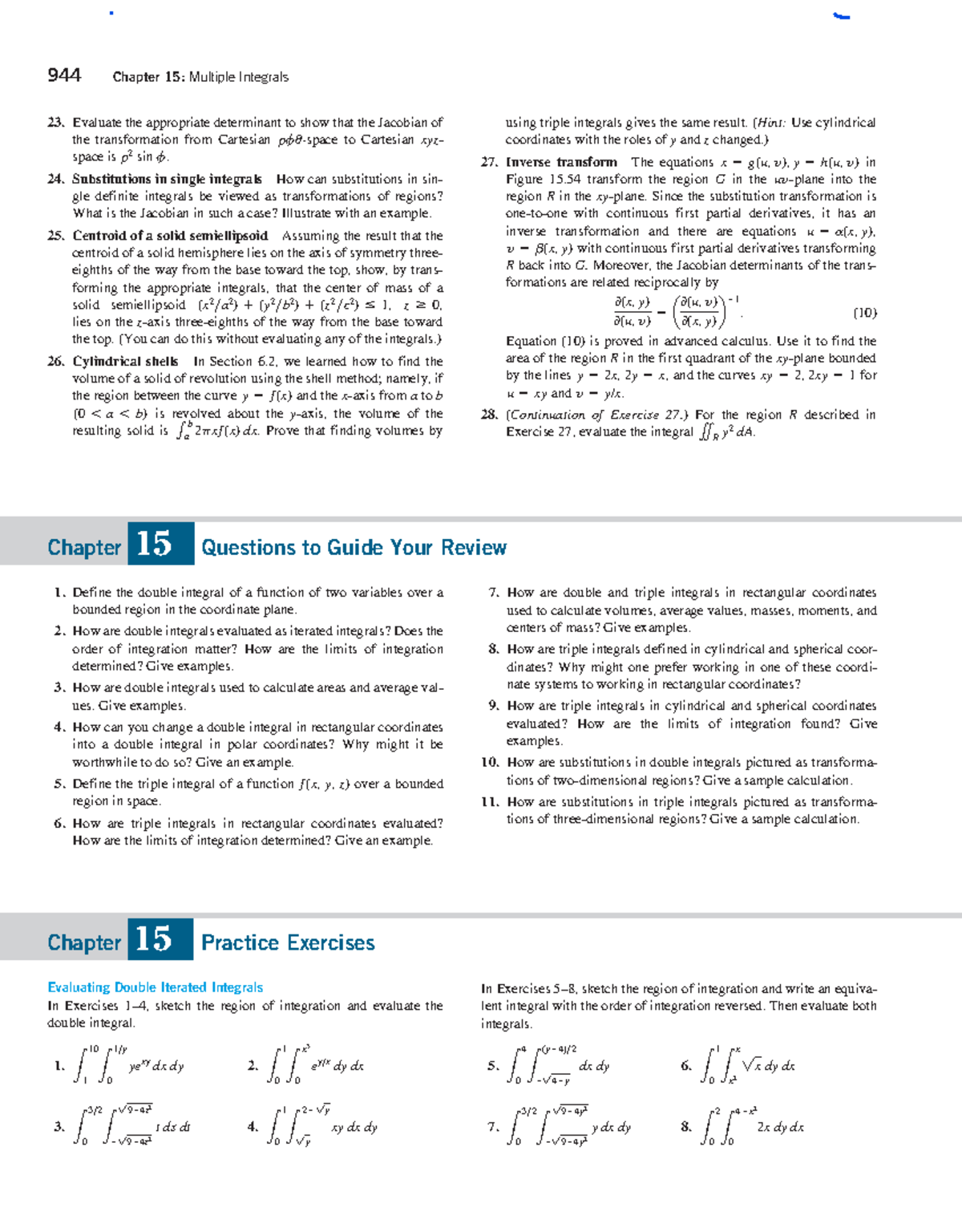 Math ch15-review - Math work - 944 Chapter 15: Multiple Integrals Evaluate the appropriate - Studocu