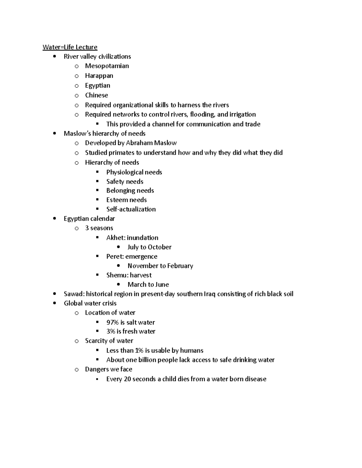 Chapter 3.5 Water=Life - Water=Life Lecture River valley civilizations ...