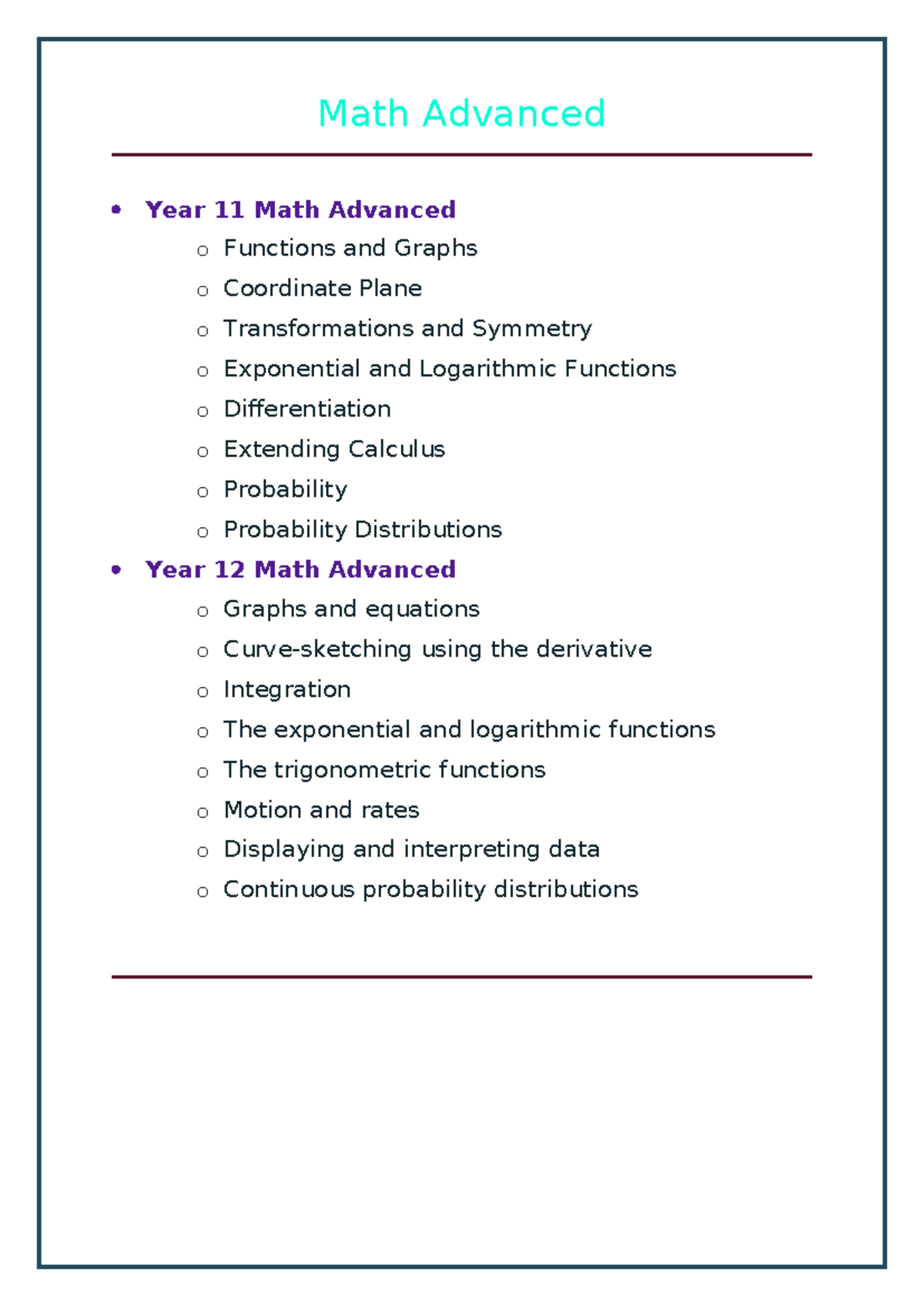 11&12 Math Advanced copy - Math Advanced ####### Year 11 Math Advanced ...