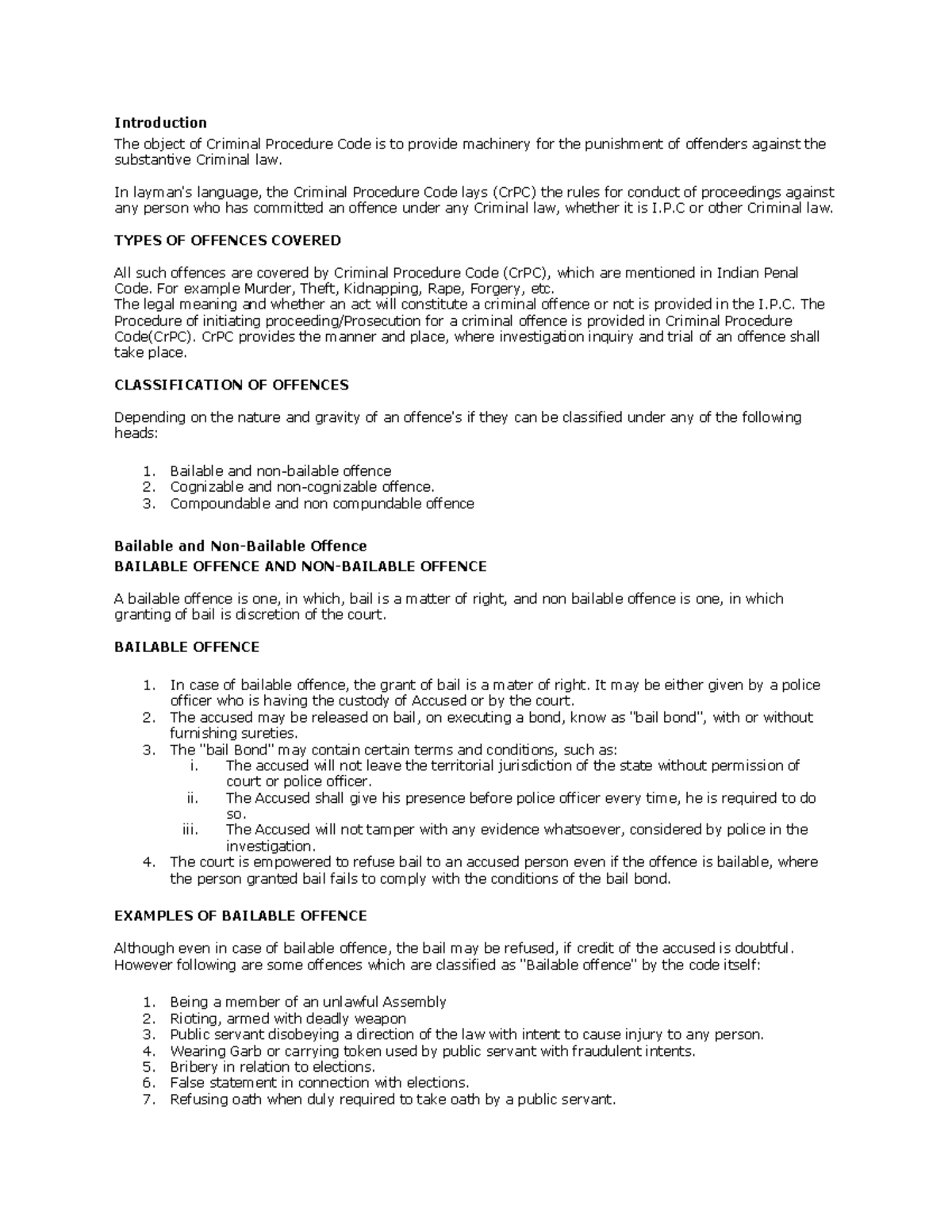 Crpc - Introduction The object of Criminal Procedure Code is to provide ...