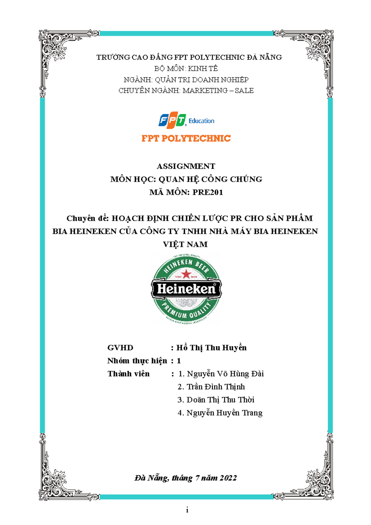 1ASM QHCC Nhom1 MA17301 - TRƯỜNG CAO ĐẲNG FPT POLYTECHNIC ĐÀ NẴNG BỘ MÔN: KINH TẾ NGÀNH: QUẢN ...