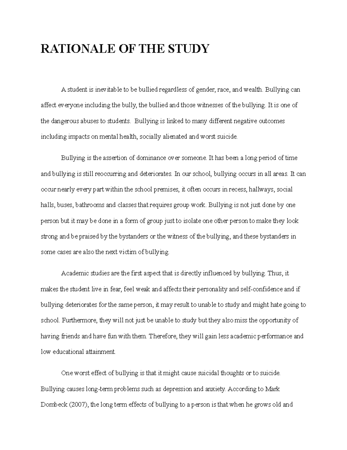 Rationale OF THE Study - . . . . . . . . . . - RATIONALE OF THE STUDY A ...