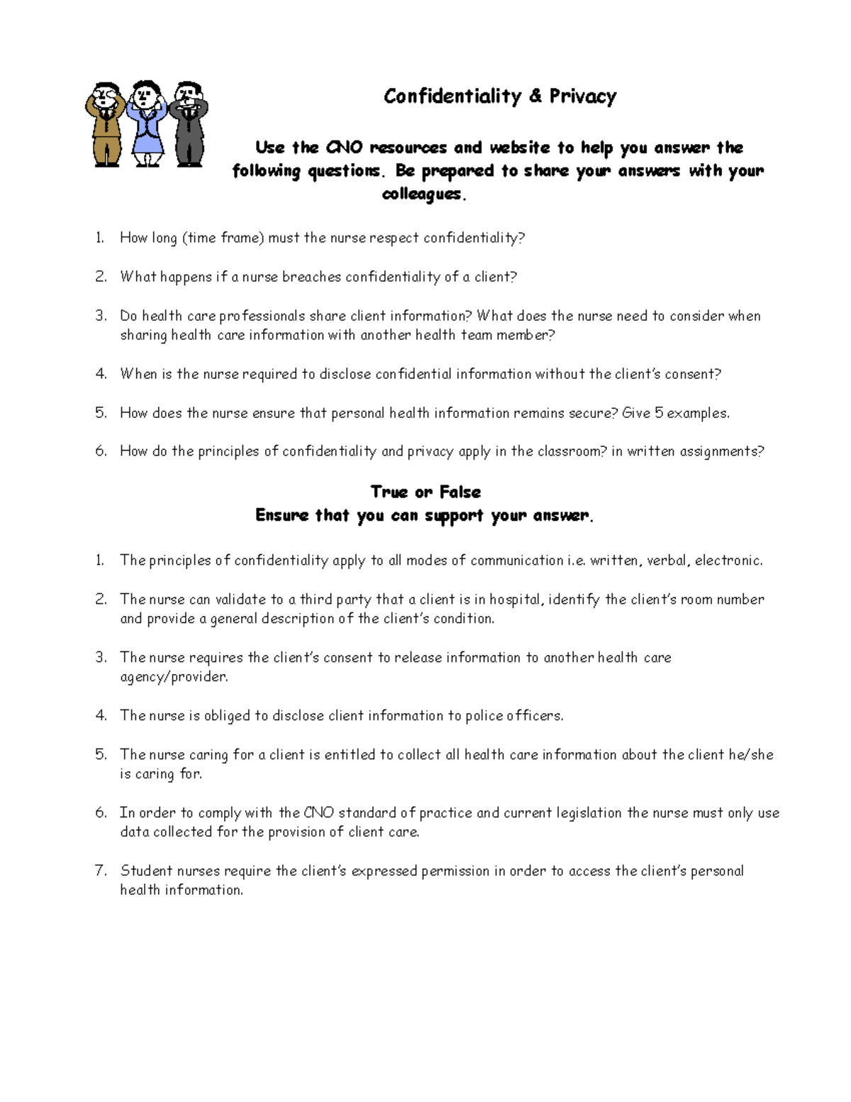 CNO Confid and Privacy Worksheet - Confidentiality & Privacy Use the ...