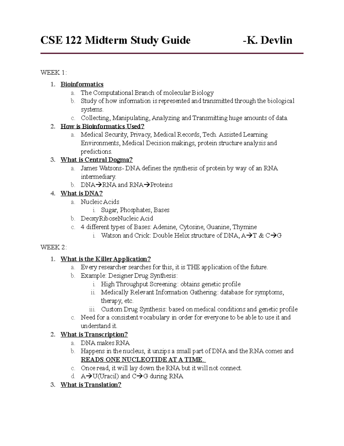 Cse 122 Midterm Study Guide Biology For Computational Molecules - CSE ...