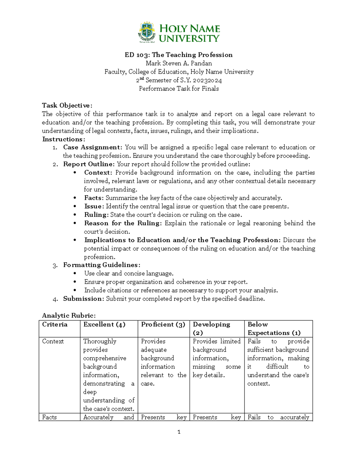 ED 105 Performance Task - ED 103: The Teaching Profession Mark Steven A ...