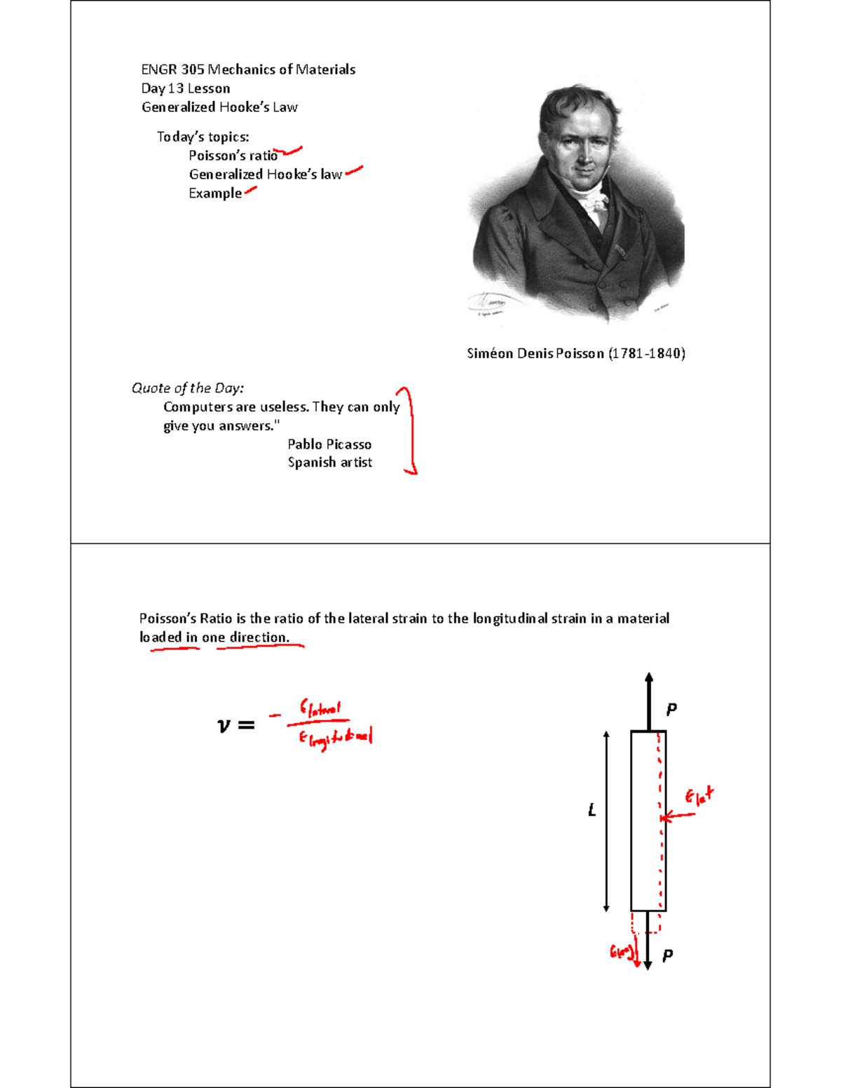 Day 13 Generalized Hookes law 2018 Notes - ENGR 305 Mechanics of ...