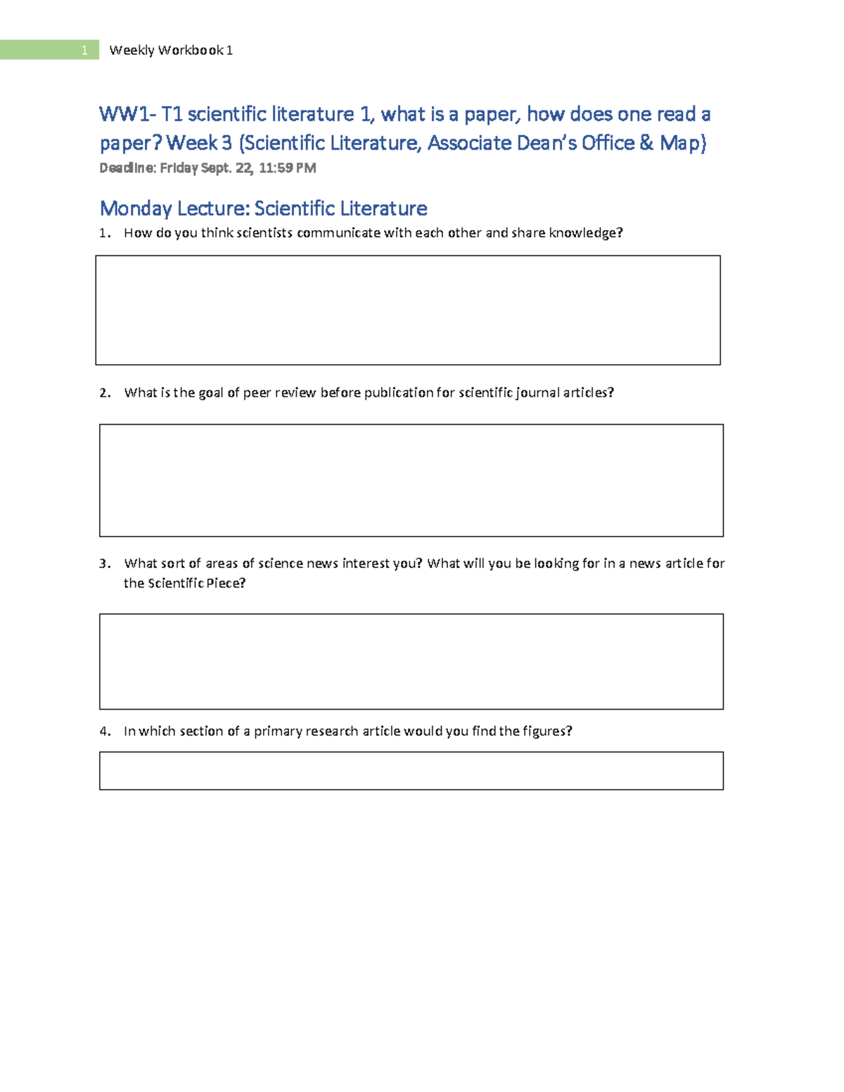 WW1- week 3 (Scientific literature, AOD) - 1 Weekly Workbook 1 WW 1 - T ...